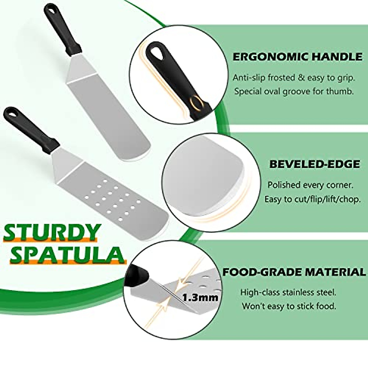 Griddle Accessories Kit of 18, HaSteeL Teppanyaki Tools for Flat Top Cooking Grilling Camping, Stainless Steel Melting Dome, Metal spatulas, Bacon Press for Outdoor BBQ, Heavy Duty & Dishwasher Safe
