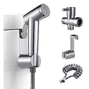 Ultra Light Bidet Toilet Sprayer Head Rustless Handheld Bidet Sprayer Cloth Bathroom Diaper Sprayer for Kitchen and Toilet (4PCS:Sprayer, T-Valve Kit, Water tank hook, Spring Flexible Shower Hose)