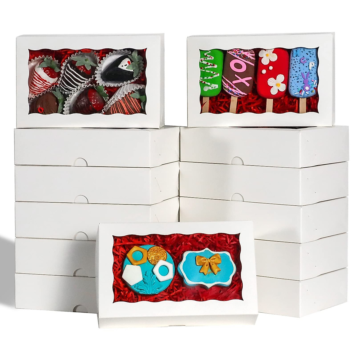 JCXGRVC 50PCS 8x5x2 Inch Chocolate Covered Strawberries Boxes Bakery Boxes with Window for Chocolate Truffle,Donut, Browines Cookies,Cakesickle &Christmas Valentine's Easter Mother's Day