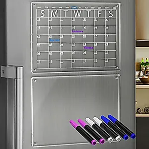 YeWink Magnetic Dry Erase Calendar Board for Fridge, 16”x12" Clear 2 Set Acrylic Calendar Planner Board for Refrigerator, Reusable Calendar Whiteboard Includes 6 Markers 3 Colors