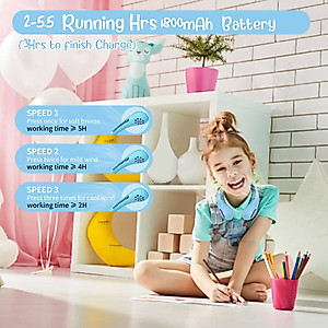 BOHOFAM Portable Kids Neck Fan, Neck Fan For Kids Rechargeable, Bladeless Cooling Children Fan,3 Speeds Mute Fan Adjustable Operated Presonal Fan For Playing,travel Theme Parks.(Blue)…