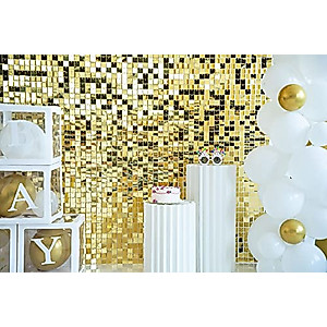 Light Gold Shimmer Wall Backdrop Square Sequin Wall Panel Backdrop Decor for Wedding, Anniversary, Birthday, Party, 12 Panels
