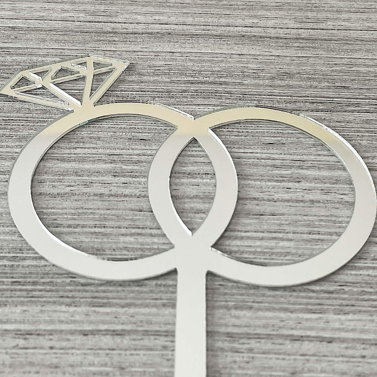 JIEEIN Diamond Ring Cake Topper, Mirror Silver Acrylic Cake Topper for Engagement/Wedding/Bridal Shower/Valentine Party Decoration