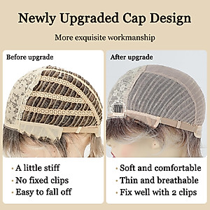 TISHINING Layered Short Blonde Pixie Wigs for White Women Dark Brown Ombre Blonde Pixie Cut Wig with Bangs Synthetic Natural Looking Daily Party Wig