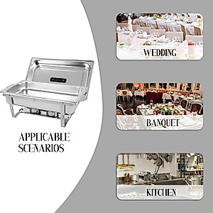 Restlrious Chafing Dish Buffet Set 8 QT Stainless Steel Foldable Rectangular Chafers and Buffet Warmer Sets w/Full & Half & Third Size Food Pan, Water Pan, Fuel Holder for Event Catering, 5-Pack