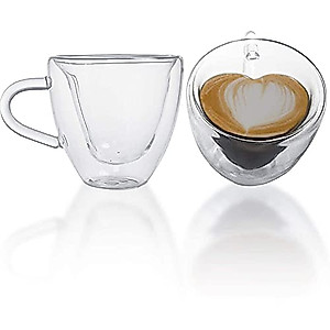 SKEMIX Heart Shaped Mug - Double Glass Coffee Cups With Heart - Double Layer Heart Cup - Heart Shaped Tea Cup - Clear Heart Mug - Heart Shaped Coffee Cup - Glass Heart Mug - Heart Shape Tea Cups