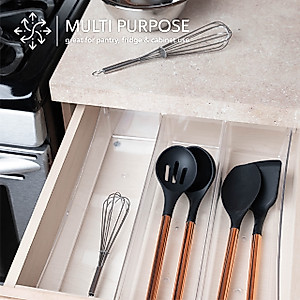 LIVORINI Kitchen Utensils Organizer | Utensil Tray Holder | Large Non-Slip Cutlery Drawer Organizer, 3 Compartment Multi-Purpose Home Organization, Clear Acrylic
