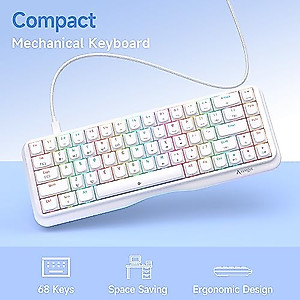 KEMOVE K68se Wired 60% Gaming Mechanical Keyboard RGB Backlit/Lighting Strip,Linear Red Switch,DSA Profile PBT Keycaps Windows and Mac Compatible,White