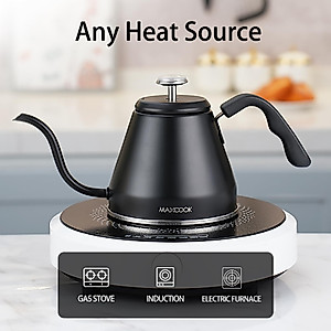 MAXCOOK Gooseneck Coffee Kettle Stovetop,40oz Stainless Steel Tea Kettle with Thermometer, Pour Over Kettle tea pots for all Stovetops(1.2L, Black)