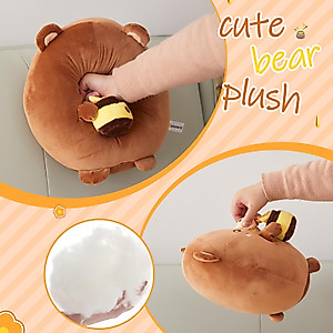 CozyWorld 12“ Honey Bear Plush Pillow,Teddy Bear Plush Stuffed Animal Gifts for Girlfriend Kids,Ultra Soft Snacks Plush Toy,Brown Bear with Honey Pot