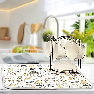 xigua Dog Dish Drying Mat for Kitchen Counter,Texture Ultra Absorbent Reversible Microfiber Dishes Drying Rack Pad Heat-resistant Mats 16x18in