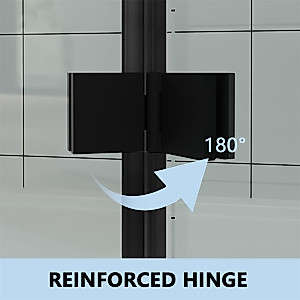 ExBrite 34-35.5 in.W x 72 in.H Bifold Frameless Glass Shower Door,1/4 in. Fold Clear Glass Shower Panel Pivot Swing Shower Doors,Matte Black Finish,Reversible Installation