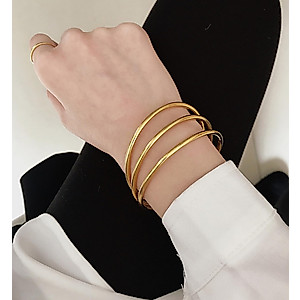 HIIXHC 14K Gold Plated Bangle Bracelet - 3mm Stackable Bangles Bracelet Stainless Steel Thin Round Bracelet Set for Women, Set of 3