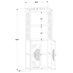 MoNiBloom 4 Tier Bookcase with Storage Cabinet, Bamboo Book Shelves Display Shelf with Carved Door for Home Office Living Room Study Room, Brown
