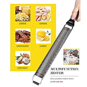 Ourokhome Kitchen Lemon Zester Grater, Stainless Steel Handheld Fine Zester tool for Lemon, Nutmeg, Parmesan Cheese, Chocolate, Ginger, Coconut, Citrus, Orange, Lime with Cleaning Brush (Black)