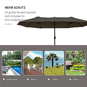 Outsunny Extra Large 15ft Patio Umbrella, Double-Sided Outdoor Umbrella with Crank Handle and Air Vents for Backyard, Deck, Pool, Market, Gray