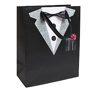 MyGift Decorative Gift Bags and Tissue with Tuxedo Design for Groomsmen, Birthday, Anniversary, Set of 3