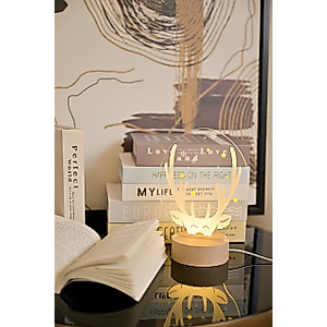 MYTH REALM Elk Rechargeable 3D Illusion Night Light with Beech Stand, LED Decoration Lamp, 4 Options Gifts for Kids Friends Family(Elk)