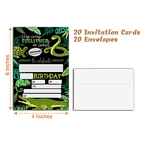 YQV Reptile Birthday Party Invitations, 20-Count Snake Lizard Crocodile Theme Birthday Party Invites With Envelopes-HBYQK-B36