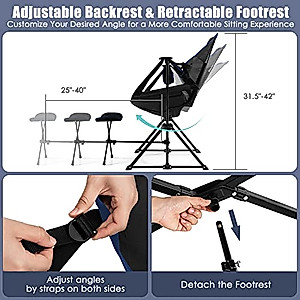 Tangkula Set of 2 Hammock Camping Chair, Portable Camp Chair with Retractable Footrest, Adjustable Back, Headrest, Cup Holder & Carry Bag, Outdoor Folding Lawn Chair for Camping, Fishing, Hiking