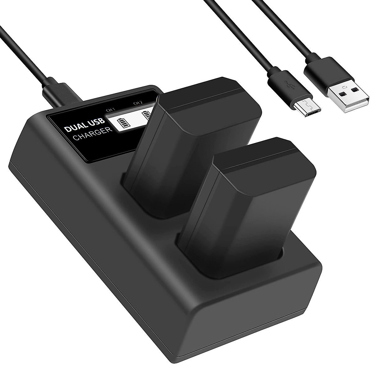 2-Pack NP-FW50 Battery Replacement for Sony ZV-E10,A6000,A6300,A6400,A6500,A7, A7S, A7R, A7 II, A7S II, A7R II, RX10, NEX-7, NEX-6, NEX-5,NP-FW50 Batteries with USB-C NP-FW50 Battery Charger