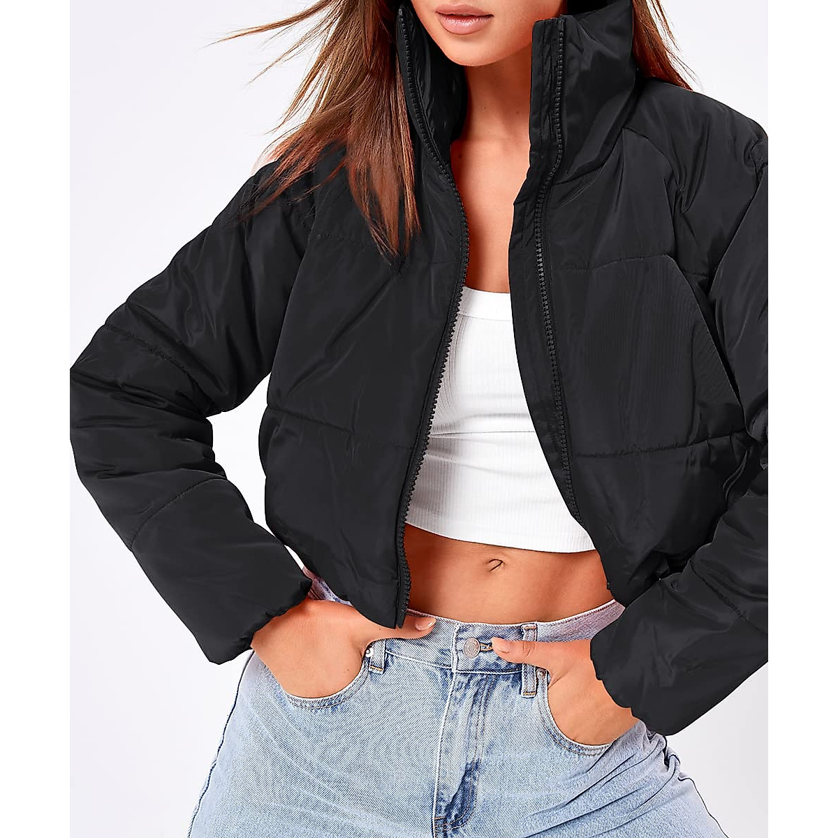 AUTOMET Puffer Jackets Womens Winter Coats Trendy 2023 Fashion Outfits Long Sleeve Zip Up Stand Collar Pockets Y2k