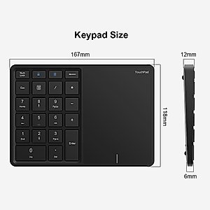 Sanpyl Numeric Keypad, 2.4G Bluetooth Number Pad Type C Numpad Keypad with Touchpad, Bluetooth 2.4G Dual Mode Laptop Keypad, for PC Desktop, Laptop, Notebook Computer(Grey)