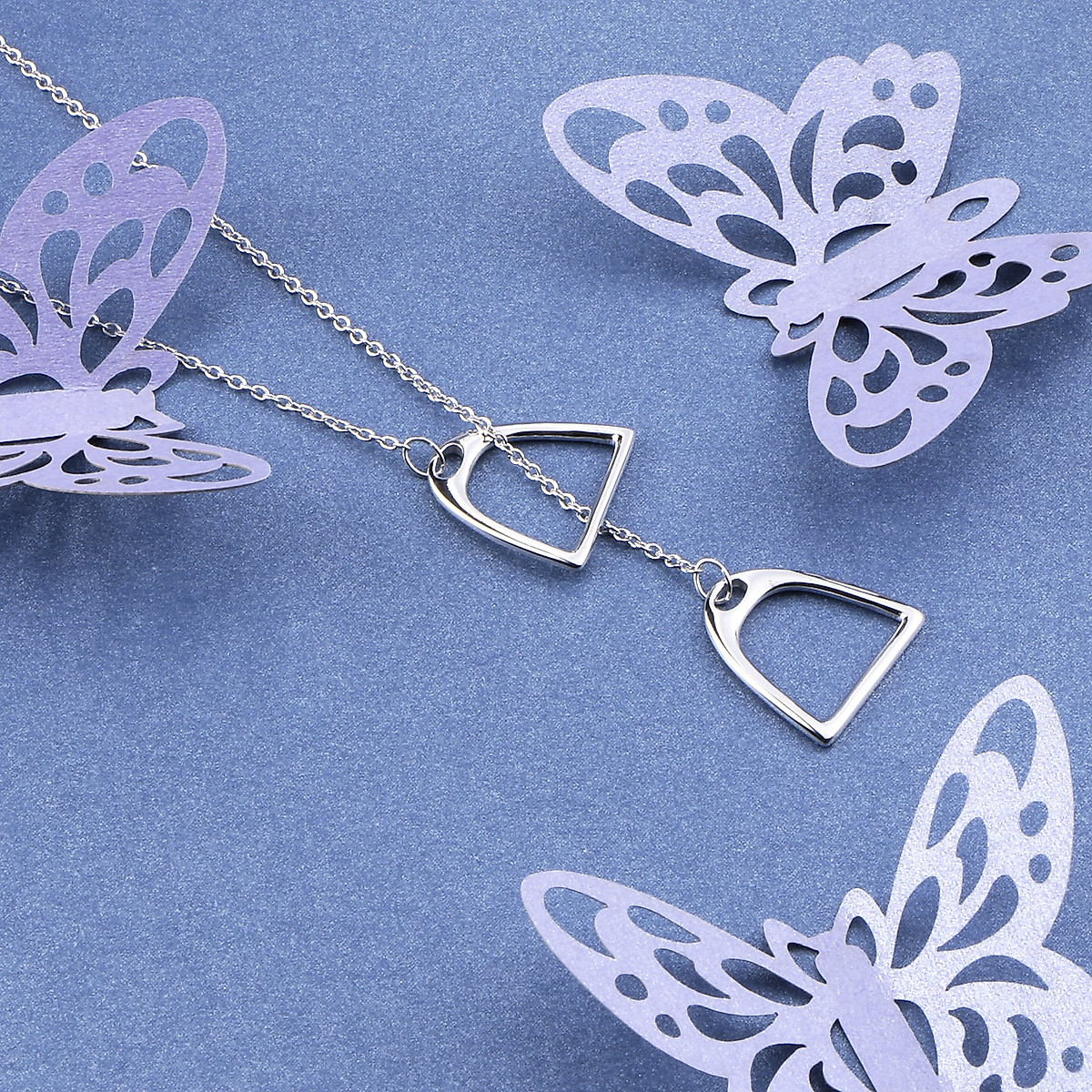 YFN Jewelry 925 Sterling Silver Simple Double Horse Stirrup Lariat Necklace Gift Birthday Day Jewelry 18" for Mom Women Wife