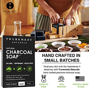 Natural Activated Charcoal Soap Bar (2-Pack) - Hand, Foot & Body Soap - Tea Tree, Peppermint & Charcoal Soap - Vegan, Cruelty Free - Made In USA - 8 Oz