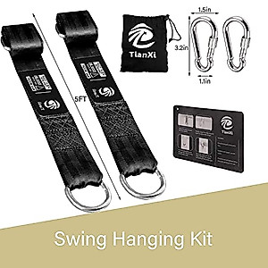 Tree Swing Hanging Strap - 5ft Swing Straps Outdoor Suspension Accessories Kit, Holds 2200lbs with Stainless Carabiners, Easy Installation, Perfect for Baby/Garden/Toddler Swing (Black)