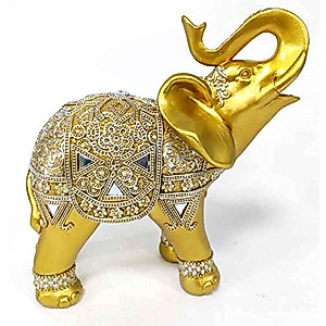 Dalax- 9"(H) Elephant Statue Figurines Home Decor Trunk Facing Upwards Lucky Figurine Living Room Office Decorations Ornaments Statues Gift Set Art Accent Good Luck Centerpiece Gifts Collection