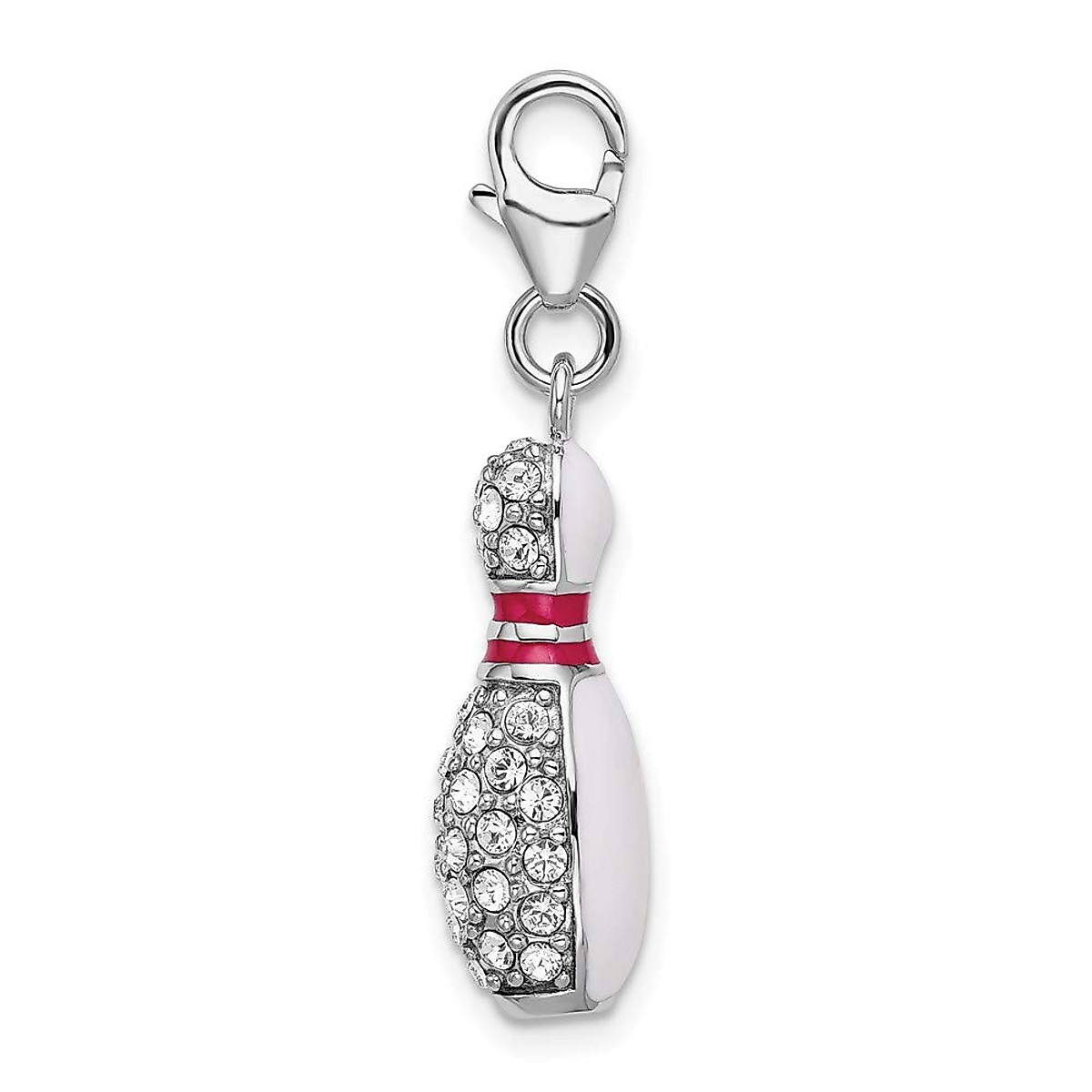 Amore La Vita Sterling Silver Rhodium-plated Polished 3-D Reversible Enameled Bowling Pin Charm with Fancy Lobster Clasp QQCC314