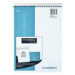 Mead Cambridge Notebook, Wirebound Notepad, Stiff-Back, 8.5 x 11 inches, White, 6 Pack (59882)
