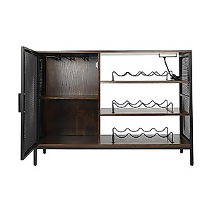 DDBESSIC Wine Bar Cabinet, Retro Wine Bar Rack Cabinet with 3 Detachable Wine Racks Industrial Coffee Bar Cabinet for Liquor and Glasses Buffet Cabinet