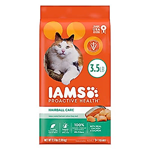 IAMS PROACTIVE HEALTH Adult Hairball Care Dry Cat Food with Chicken and Salmon Cat Kibble, 3.5 lb. Bag