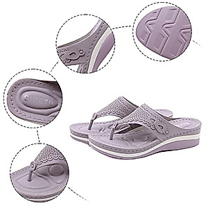 Low Wedge Sandals for Women Size 9 Summer Slippers for Women Casual Flip Flops Beach Sandals Wedge Shoes (Purple, 8)