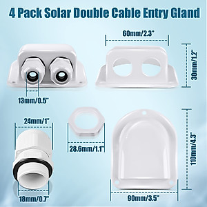4 Pieces Solar Double Cable Entry Gland for All Cable Types 13AWG to 7AWG, RV Accessories Waterproof ABS Solar Dual Cable Entry Housing for RVBoatYachtRoofCamper Van