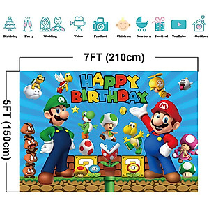 REAGTUGHT 7x5ft Happy Birthday Theme Backdrop Adventure Game Gold Coins Photo Backgrounds Cartoon Boys Children Baby Shower Banner Cake Table Decor Photo Shoot Props