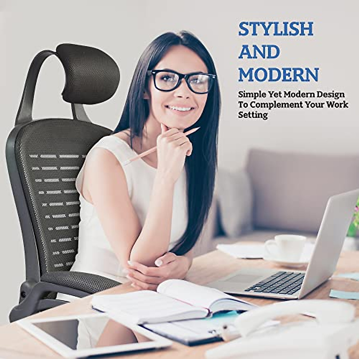 Halter Ergonomic Office Chair with Headrest Lumbar Support Mesh Office Chair with Wheels Black