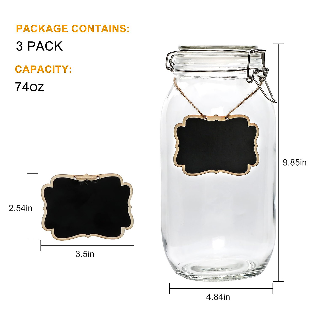 Flrolove 74 oz/2200ml Glass Food Storage Jars,Glass Canisters With Airtight Lids,Large Brown Sugar Container,3 Pack Round Jar Containers for Storing Sugar, Flour, Cereal,Coffee,Cookies