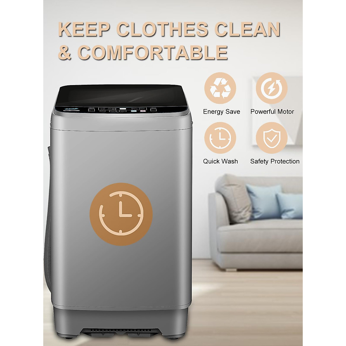 KRIB BLING Full Automatic Washing Machine 25lbs Compact Portable Washing Machine with LED Display, Drain Dump, 10 Wash Programs and 8 Water Levels Ideal for Dorms, Apartments, RV, Grey