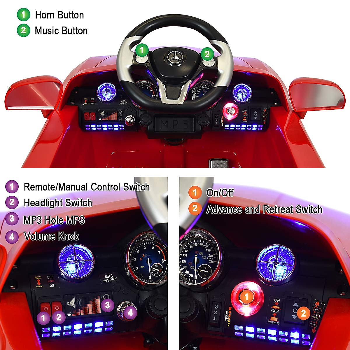 Costzon Ride On Car, Licensed Mercedes Benz SLS Battery Powered Electric Car for Kids w/Parental Remote Control, Lights, Music, MP3, Safety Belt, 4 Wheeler Cars to Drive for Boys Girls Gift (Red)