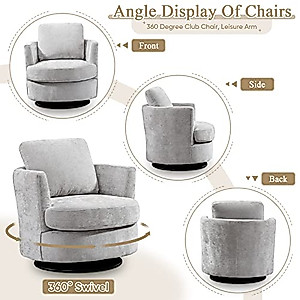 Swivel Accent Chairs Living Room Modern Comfy Round Arm Chairs Upholstered Barrel Swivel Chairs Sillas De Sala Circle Club Chair Cozy Chairs for Small Spaces Bedroom (Grey Chenille, Set of 1)