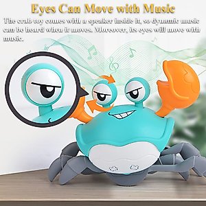 NEXTAKE Sound Control Crawling Crab Toy, Voice-Activated Crab Toy Interactive Dancing Crab Child Development Crawling Toy with Music, Lights and Projection Function-Eyes Can Move (Blue)