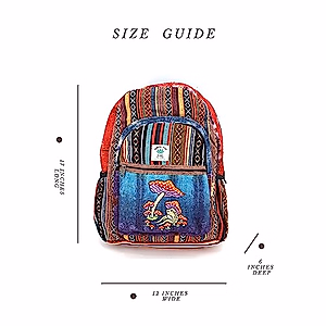 Unique Frog & Mushroom Embroidered Himalaya Hemp Hippie Backpack Festival Backpack FAIR TRADE Handmade with Love. (LARGE)