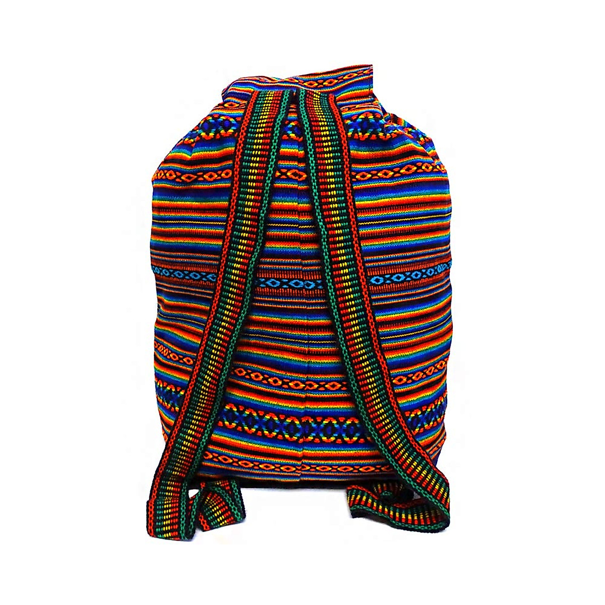 Mia Jewel Shop Large Rainbow Multicolored Peruvian Tribal Print Pattern Lightweight Drawstring Backpack Handmade Beach Bag Boho Accessories (Black Stripes)