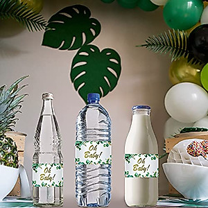 40 Pieces Baby Shower Water Bottle Labels Baby Gender Reveal Water Bottle Stickers for Boy Girl Baby Shower Label Sticker for Baby Shower Party (Greenery Jungle Style)