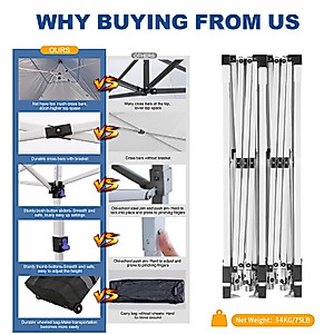 HOTEEL 10x20 Canopy Pop up Canopy with 6 Sidewalls, Easy Setup Canopy Tent Waterproof Tents for Parties with Wheeled Bag, 4 Weight Bag, UV50+ Outdoor Event Tent Vendor Tent, High Roof, Metal Leg, Blue