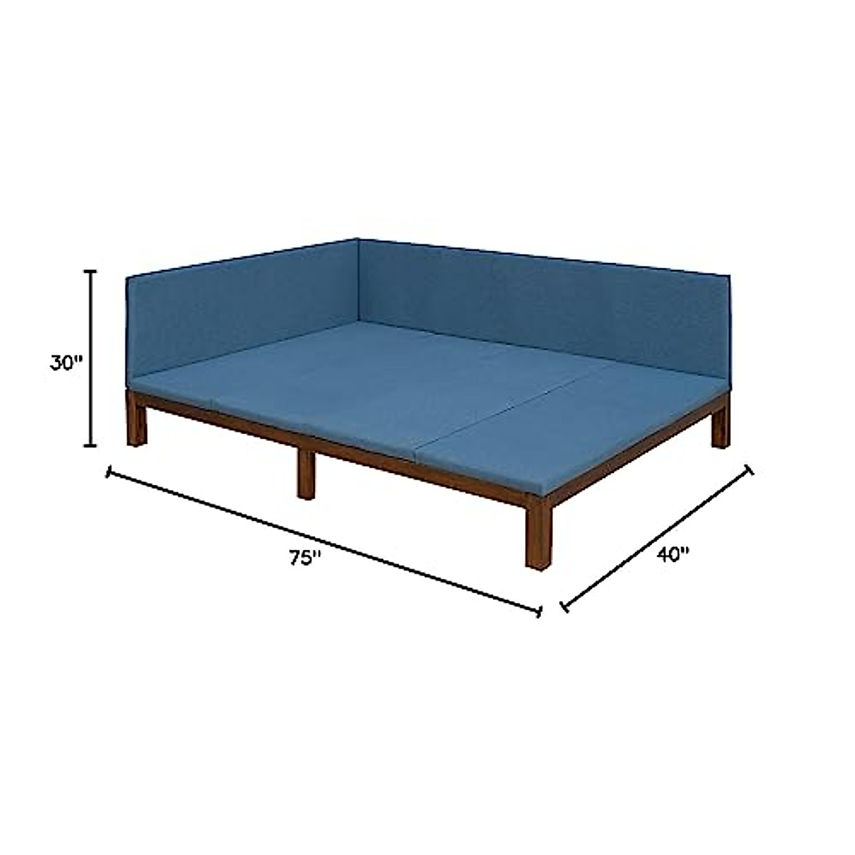 YUNYO Upholstered Full Daybed, Wood Full Size Daybed Frame with Linen Fabric,Mid-Century Full Size Bed Sofabed Frame for Bedroom, Living Room,Blue