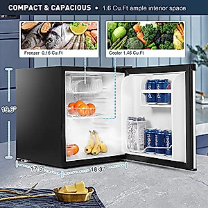 E-Macht Energy Efficient Compact Refrigerator 1.6CU.FT with Adjustable Thermostat - Ideal Mini Fridge for Dorms, Offices, Bedrooms or Kitchens